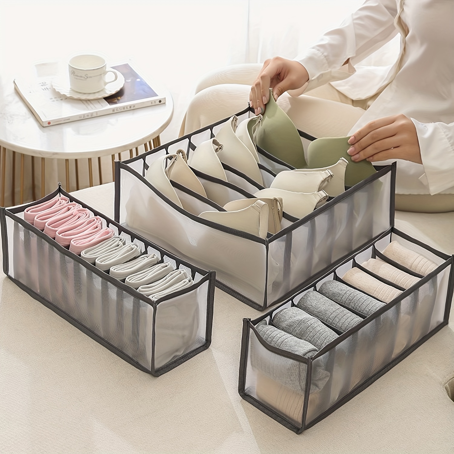 Multifunctional Use Bra Drawer Organizer 6/7 Compartment Underwear ...